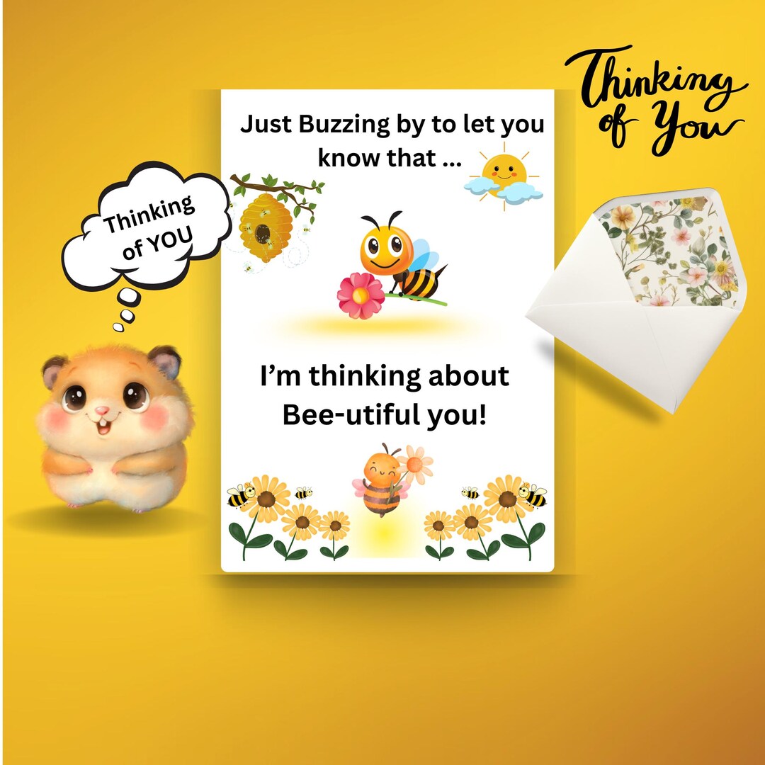 Thinking of You: Printable, Give, Mail - Colorful Bees & Flowers ...