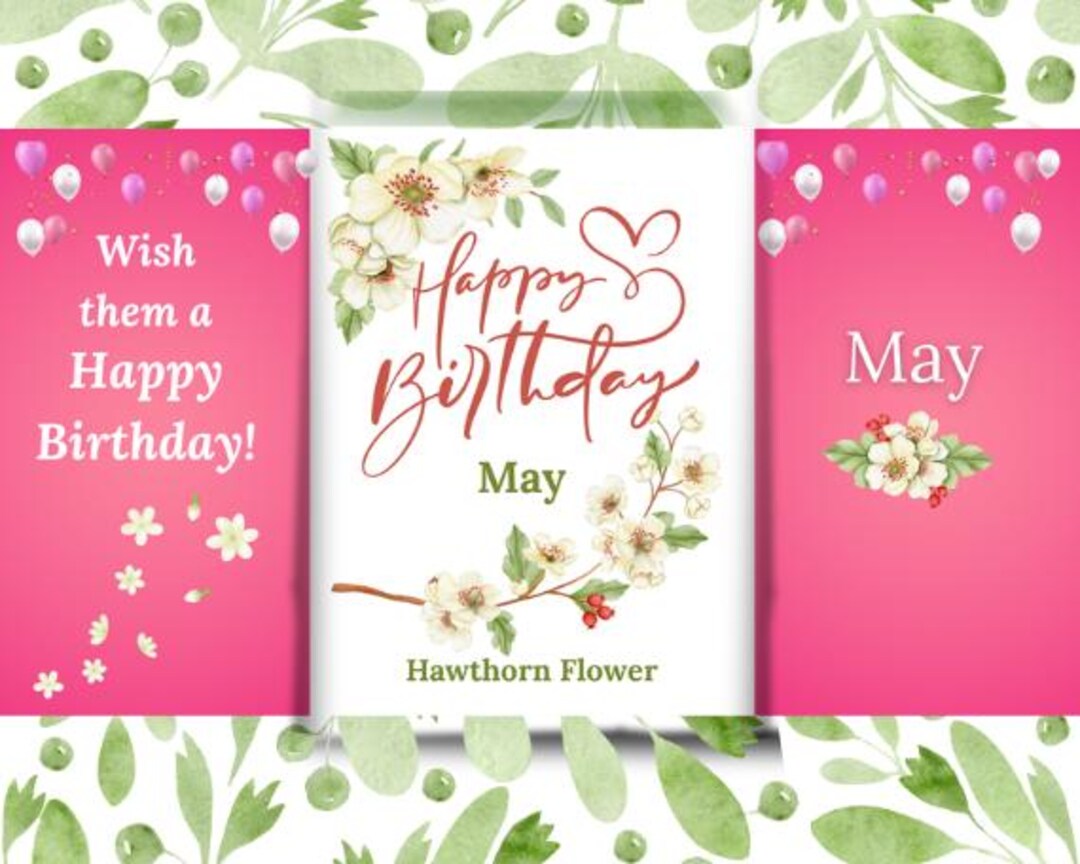 May Birthday Card - Birth Flower - Hawthorn Flower - Digital Download ...