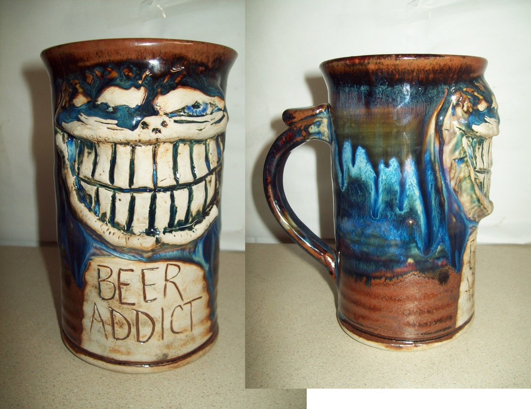 BEER ADDICT Ceramic Large Beer Mug 21oz Handmade Jmceramics - Etsy