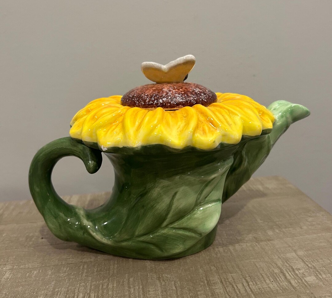 Sunflower Ceramic Teapot With Butterfly Lid Whimsical Tea Pot for ...