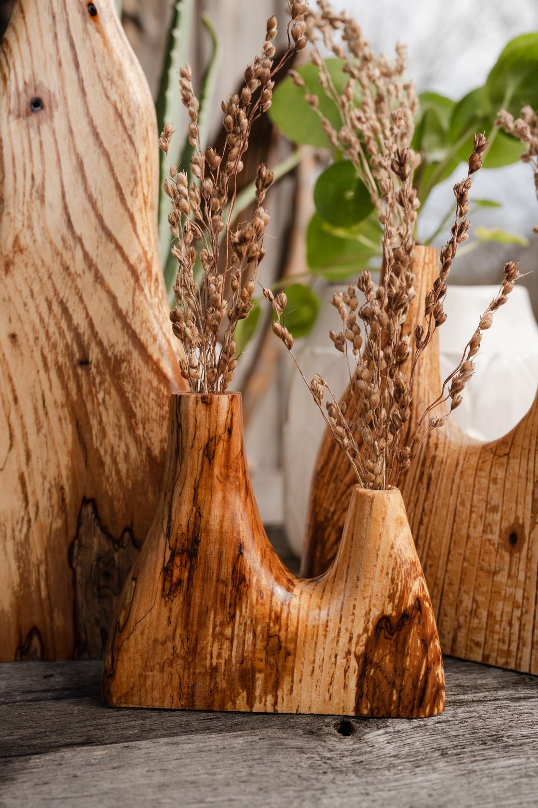 Small Hand Carved Organic Form Vase - Double Mountain Peak in Spalted ...