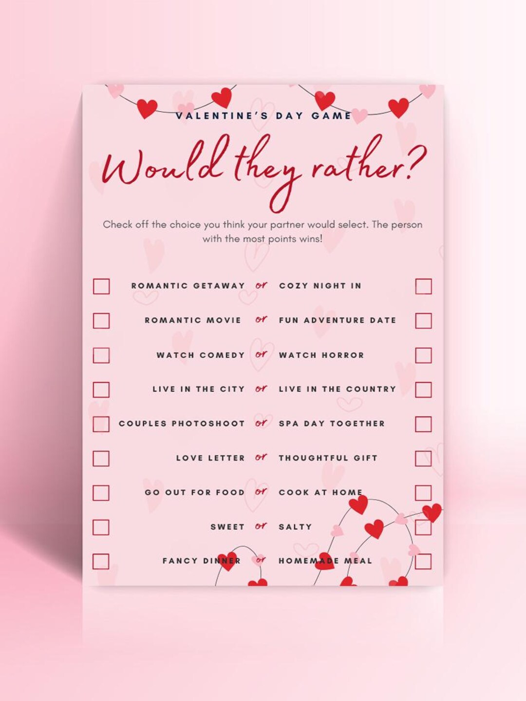 Printable Valentines Day Game would They Rather Fun & Romantic Party ...