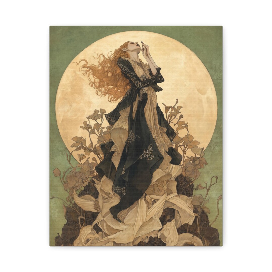 Elegant Moonlit Banshee Canvas Art, Bohemian Decor, Celestial Wall Art ...