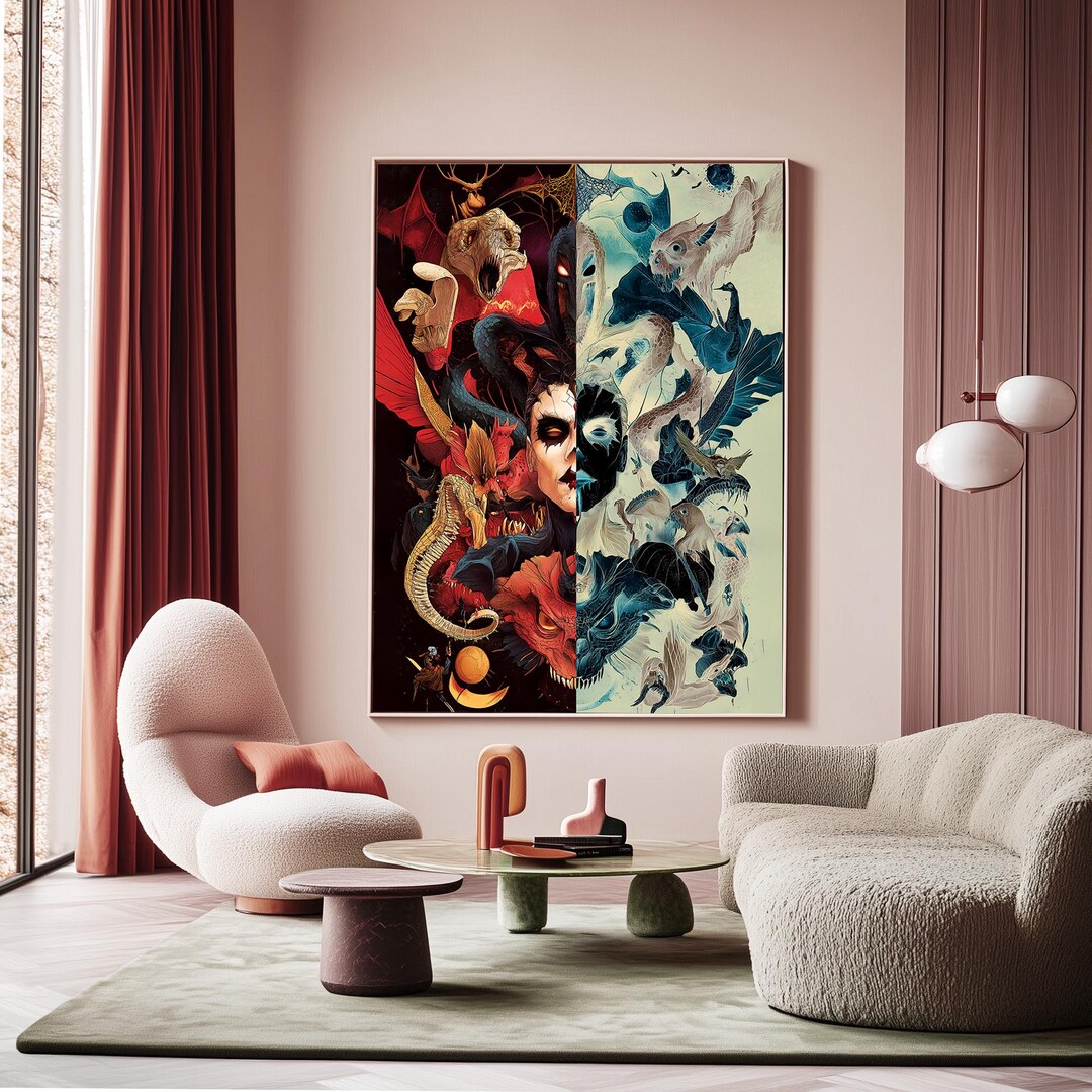 Dual Color Poster, Gothic Art, Creepy Haunted Poster, Vintage Clown Art ...