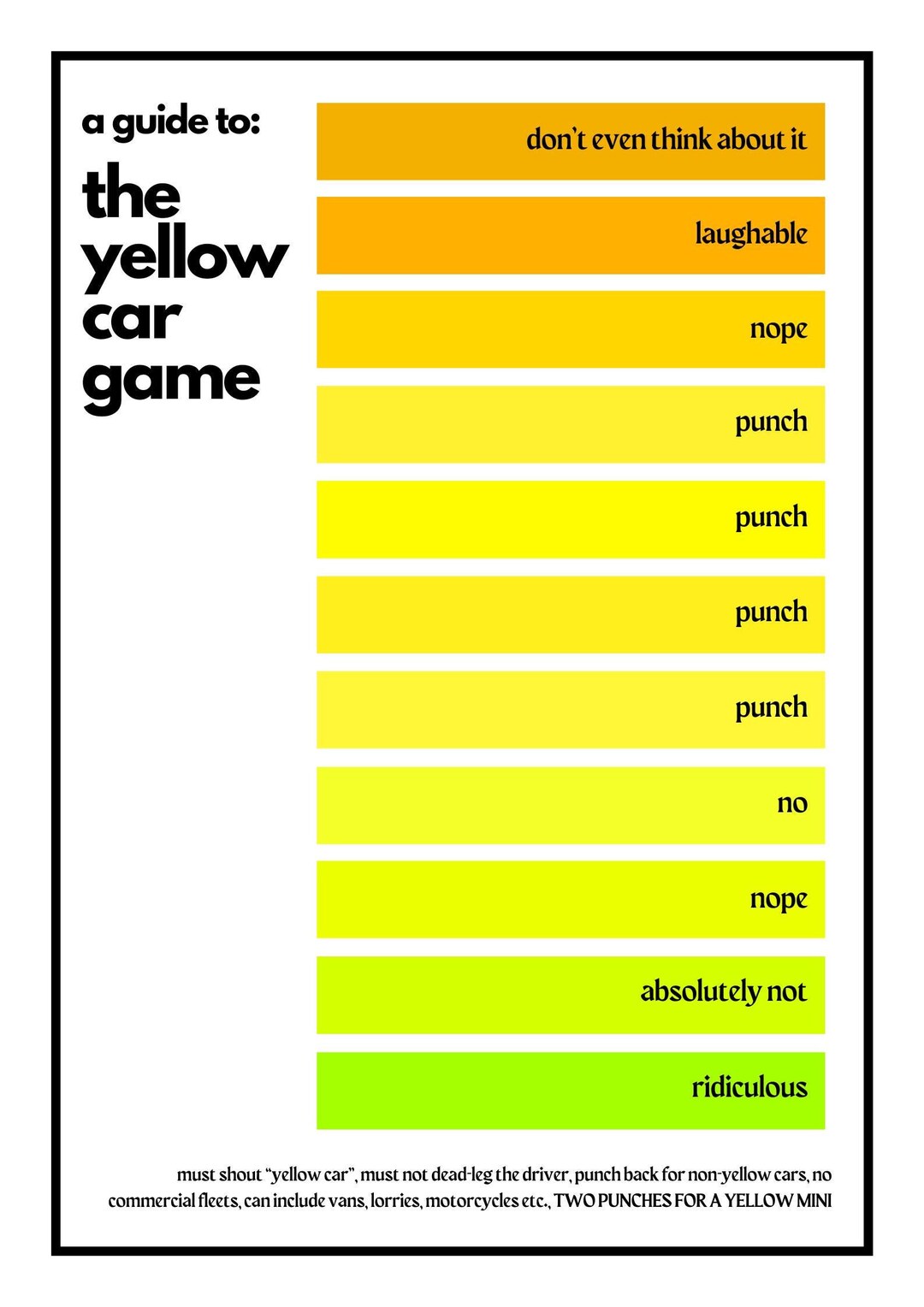 Yellow Car Game Contemporary Wall Art Silly Poster Print Unique Decor ...