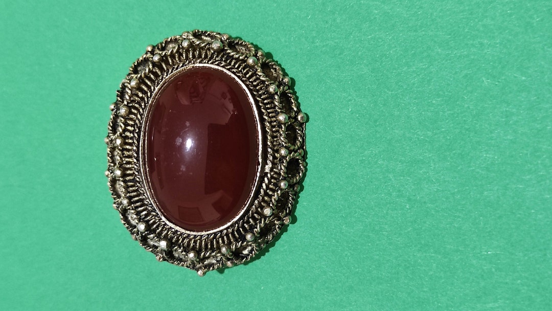 Antique Original Sterling Silver Jewelry Brooch Brown Gem Classic Pin ...