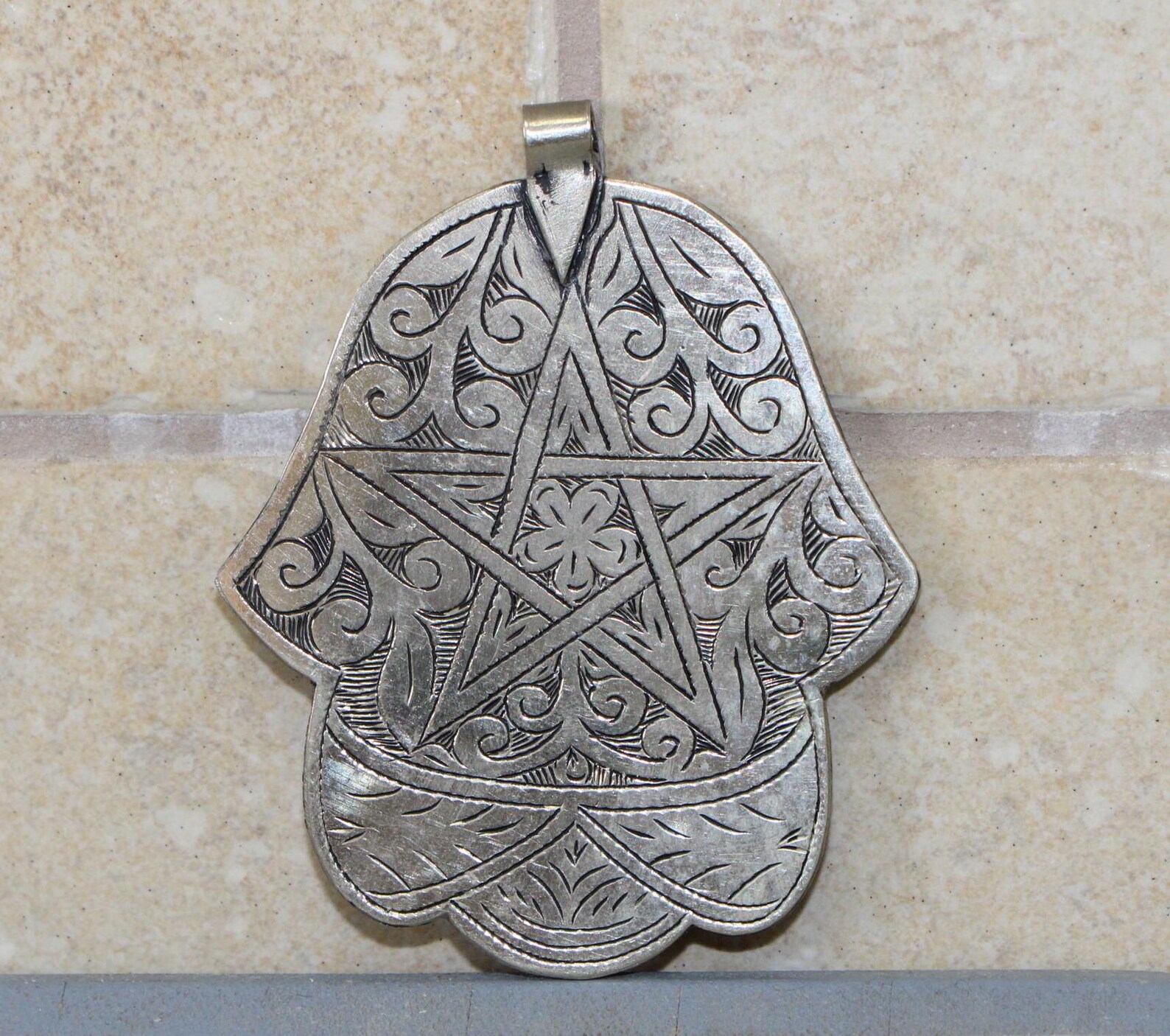 Vintage Pentagram Silver Plate Moroccan Judaica Hamsa Hanging Wall ...