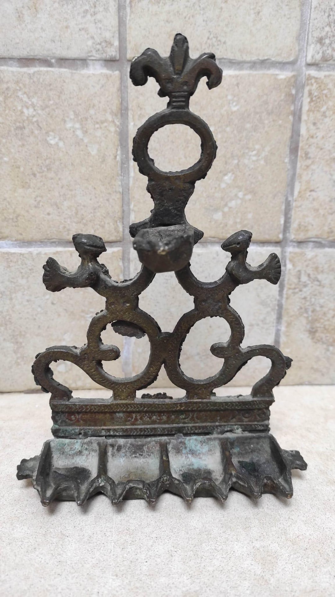 Antique Judaica Moroccan Iraqi Hanukkah Menorah Brass Bronze Hanging ...