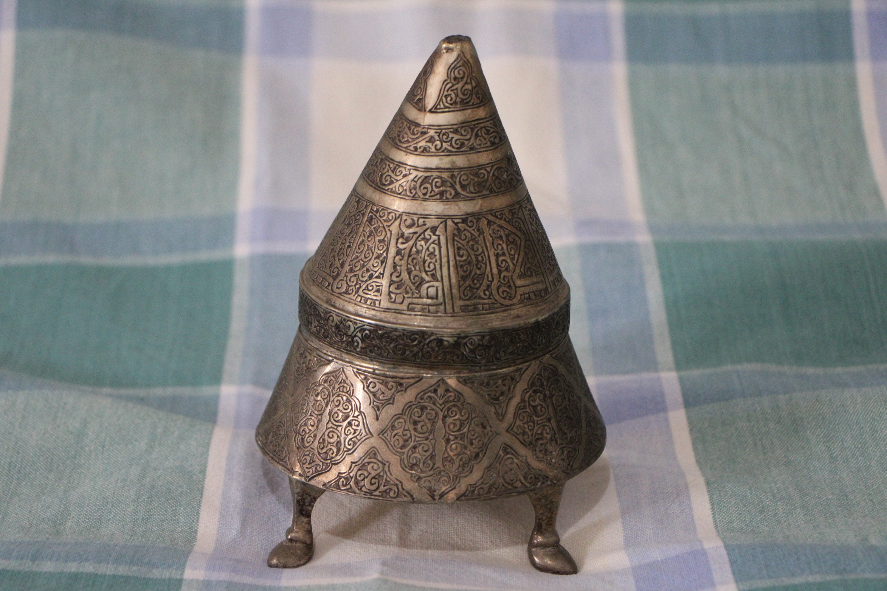Antique Persian Iraq Middle East Box Silver Plated White Metal Pot mar2 ...