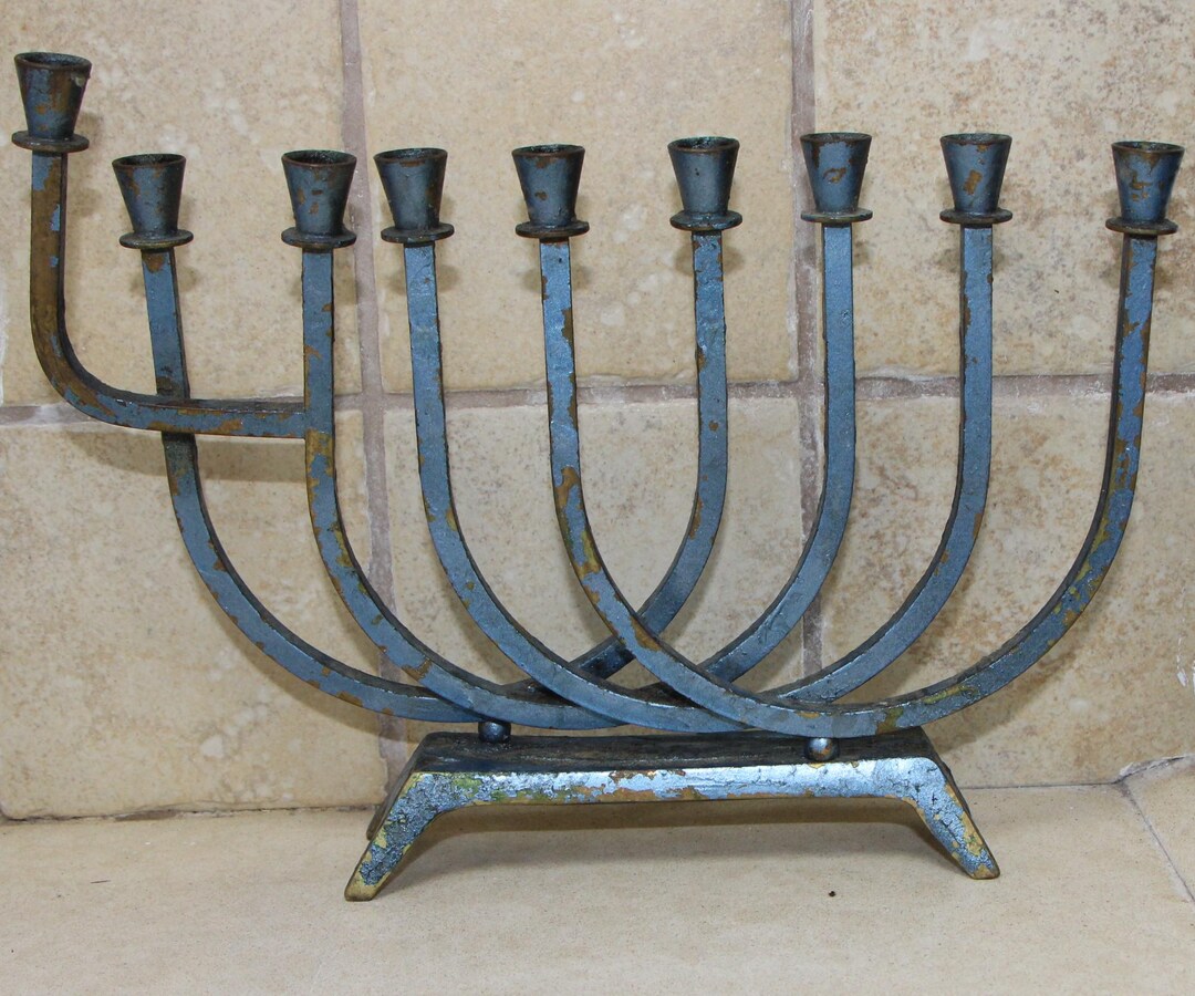 Antique Judaica Israel Hebrew Painted Enameled Rare Hanukkah Menorah ...