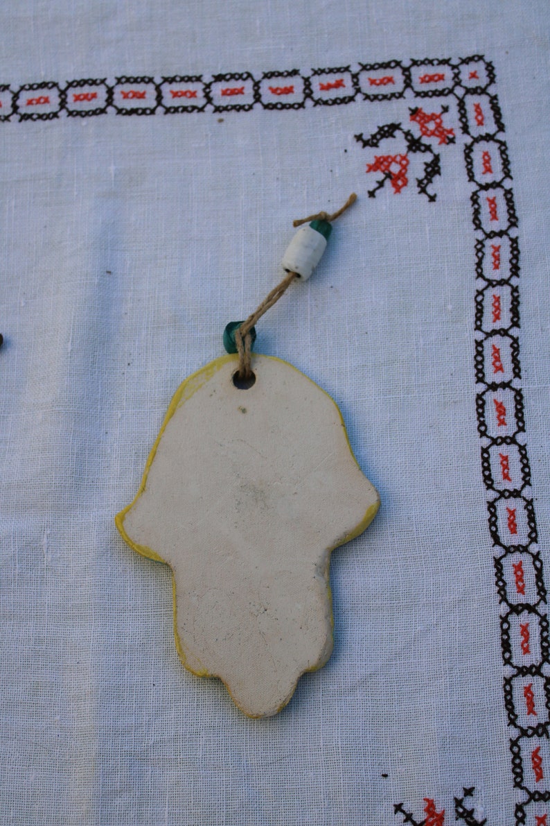 Vintage Ceramic Israel Judaica Art Hamsa Handmade Painted Fish Amulet ...