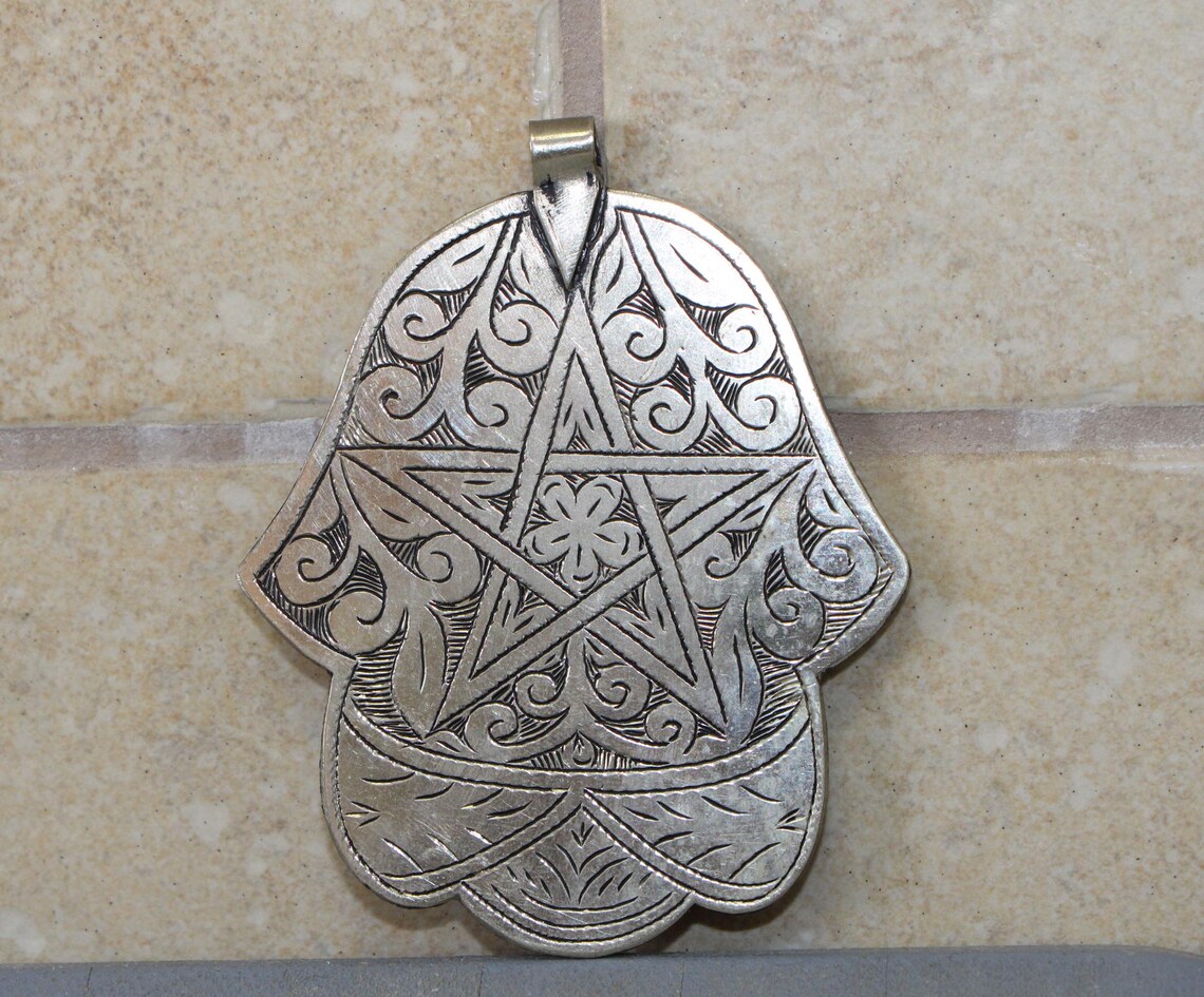 Vintage Pentagram Silver Plate Moroccan Judaica Hamsa Hanging Wall ...