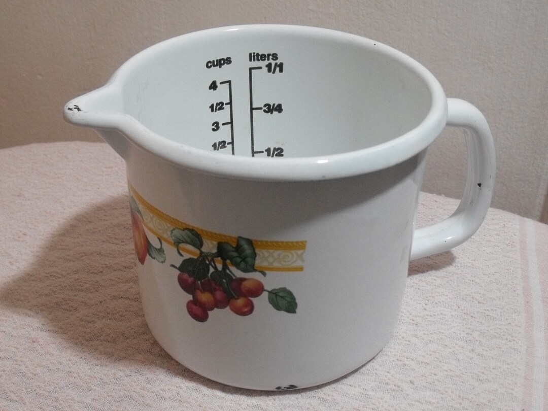 Vintage Enameled Measuring Pot Enamel Jug Vase Pot Storage Kitchen ...