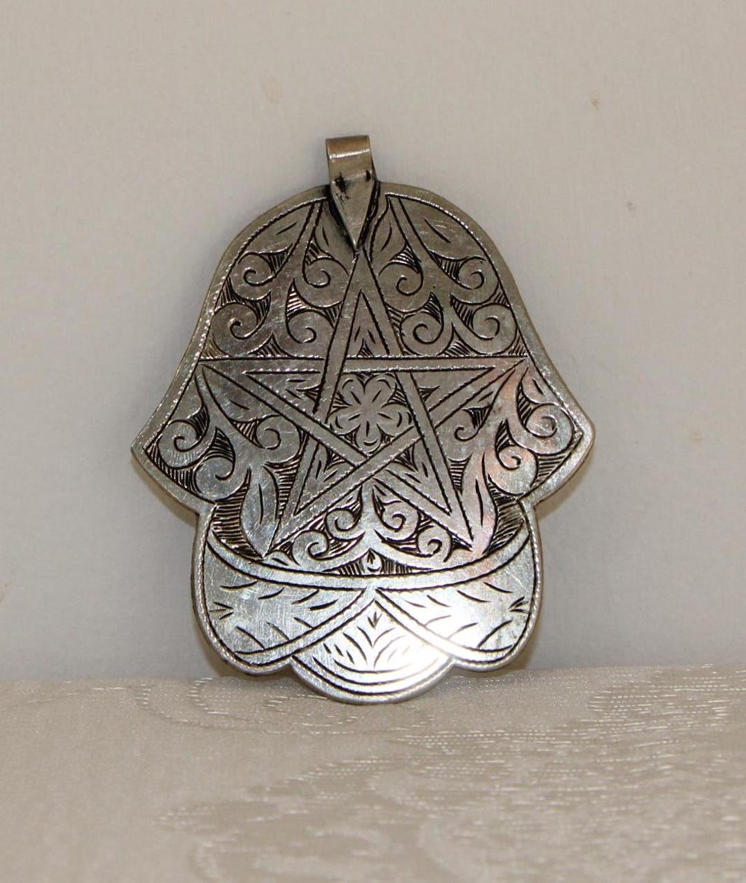 Vintage Pentagram Silver Plate Moroccan Judaica Hamsa Hanging Wall ...