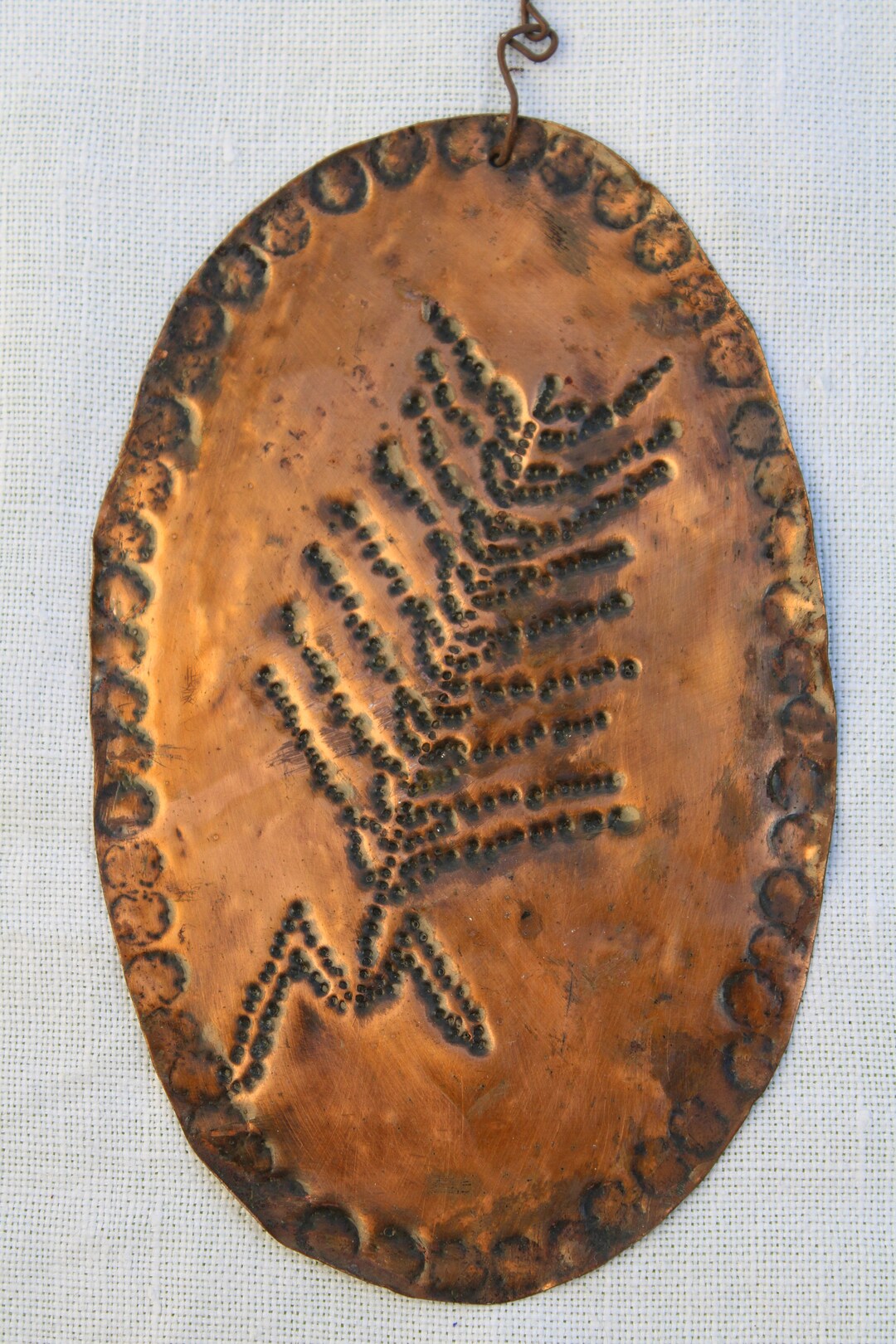 Vintage Israel Judaica Israel Original Art Oval Copper Plaque Leaf ...
