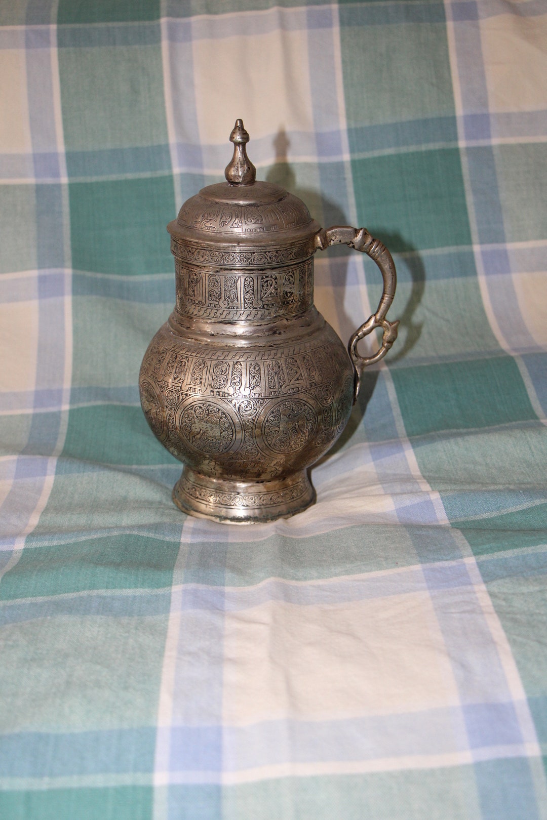 Antique Persian Iraq Middle East Jug Pitcher Silver Plated White Metal ...