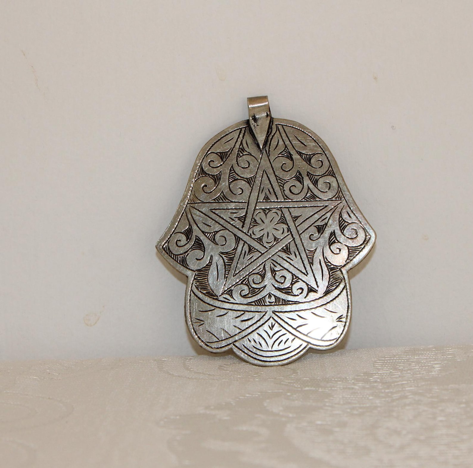 Vintage Pentagram Silver Plate Moroccan Judaica Hamsa Hanging Wall ...