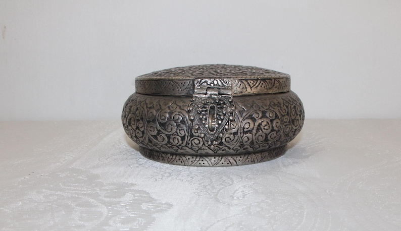 Antique Persian Iraq Middle East Box Silver Plated White Metal Pot ...
