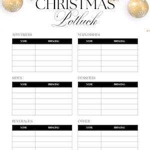 Christmas Potluck Sign-up Sheet, Festive Holiday Party Form (printable ...