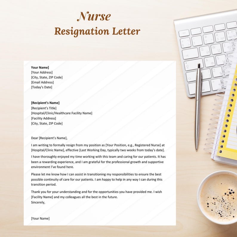 Nurse Resignation Letter – Editable Word Template, Instant Download ...