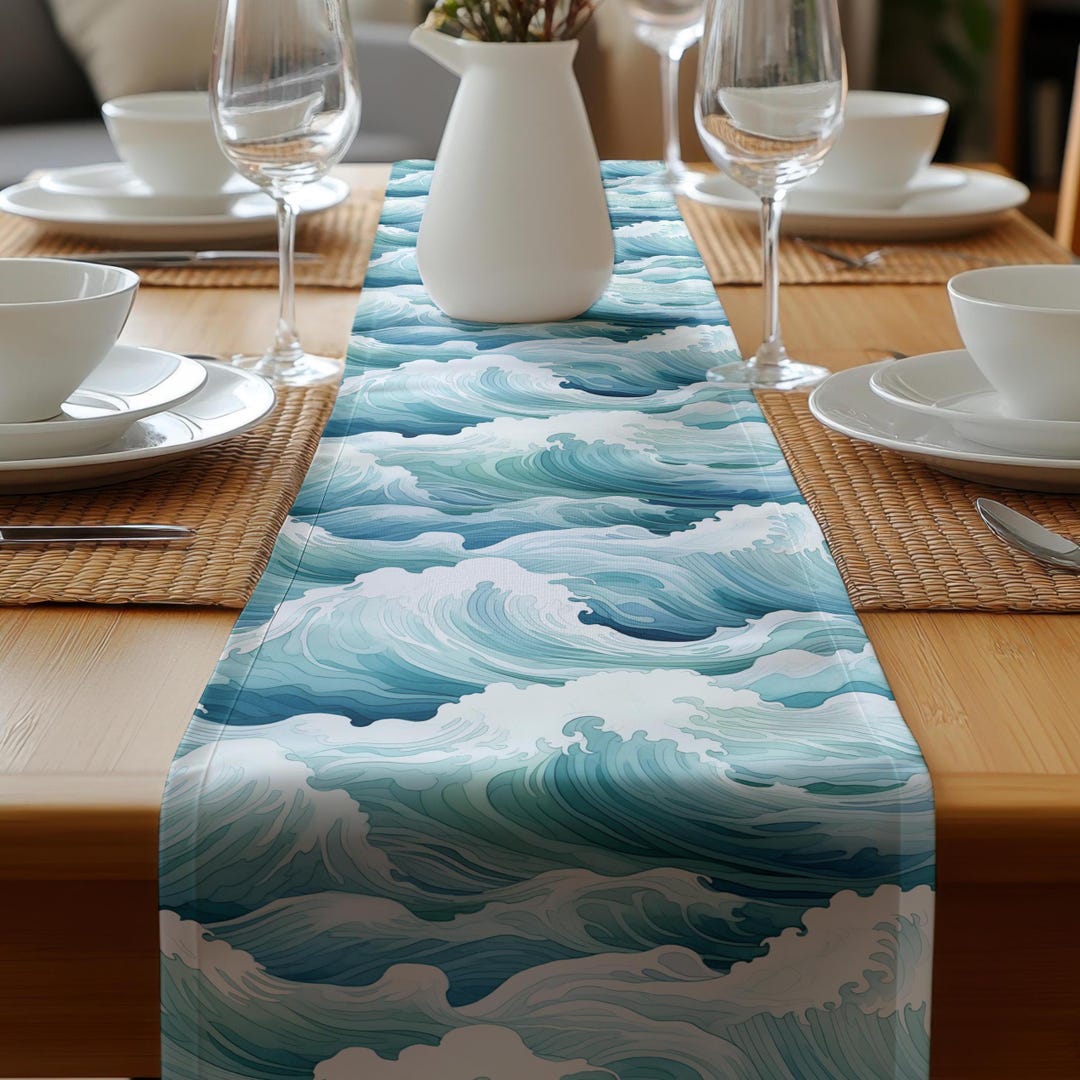 Japanese Ocean Wave Table Runner, Cotton Twill or Polyester, 2 Sizes ...