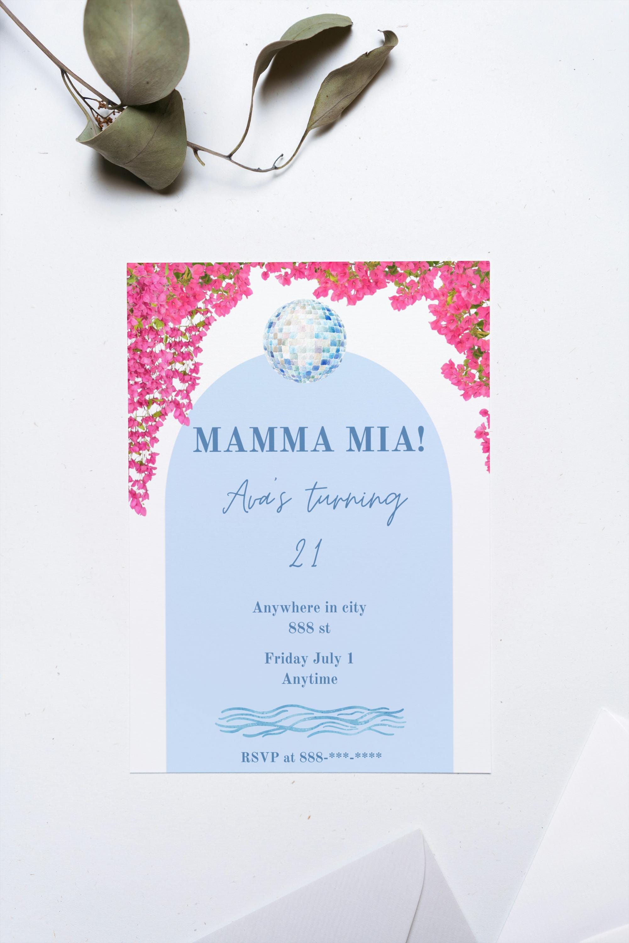 Mamma Mia 21st Birthday Invitation | Digital Disco Party Invite ...