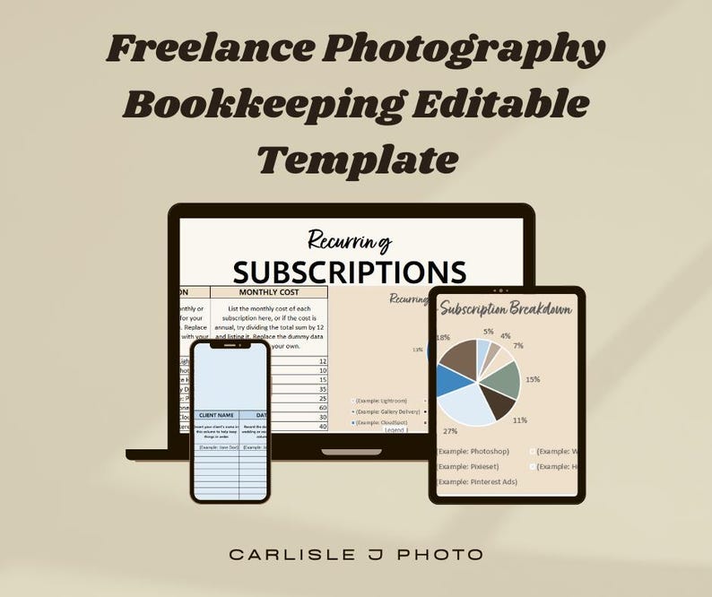 Freelance Bookkeeping Editable Template Photography and Small Business ...