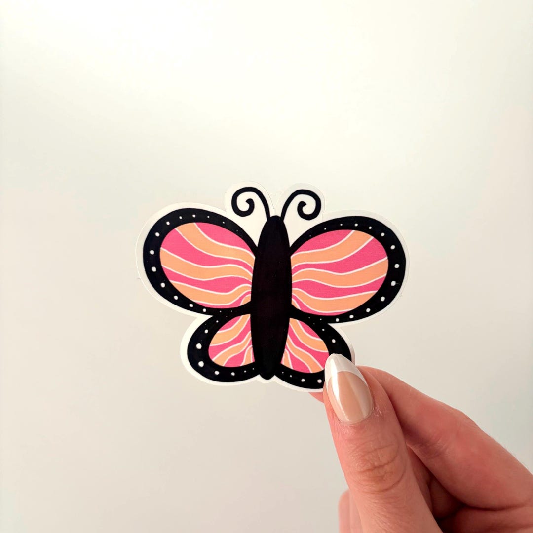 Retro Pink and Orange Butterfly Die Cut Sticker, Glossy Finish - Etsy