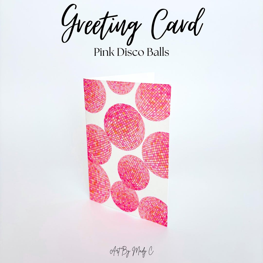 Pink Disco Ball Blank Folded Greeting Card, Includes Envelope, Original ...