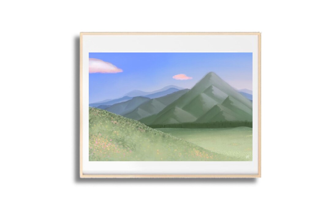 Mountainscape Spring Landscape Art | Green, Blue, Spring Painting ...