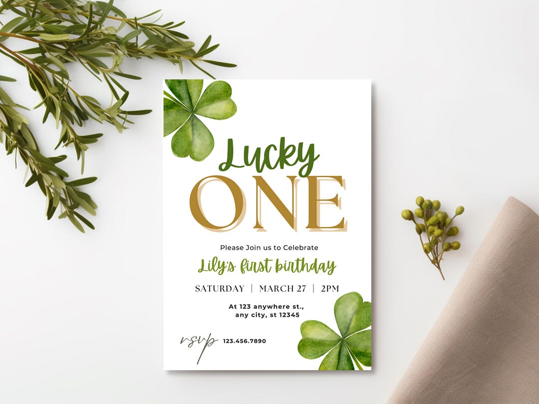 Lucky One Birthday Invitation Shamrock Birthday Invite St Patrick's ...