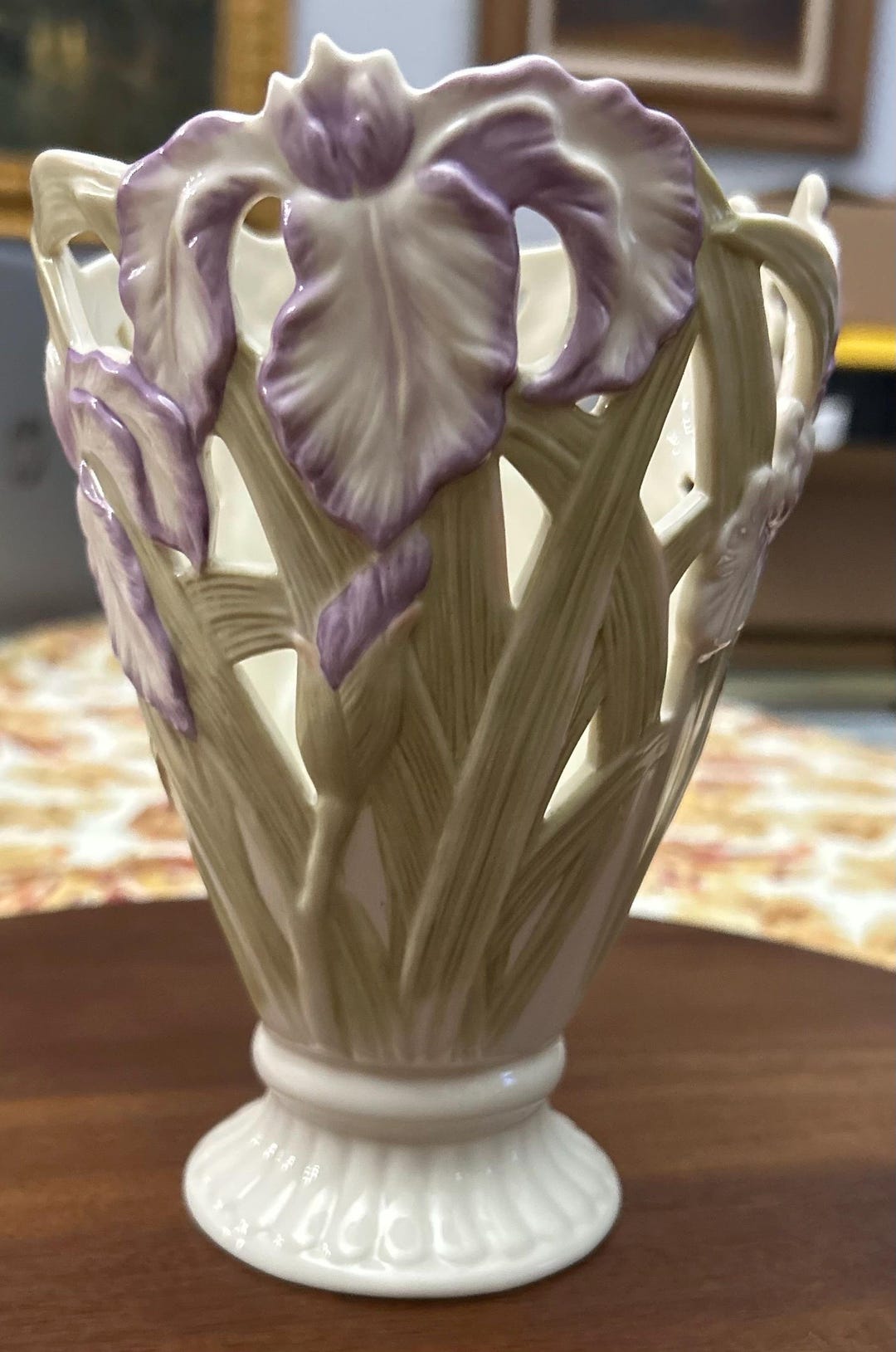 6.5 Inch Vintage Lenox Easter Decor White and Purple Pierced Iris ...