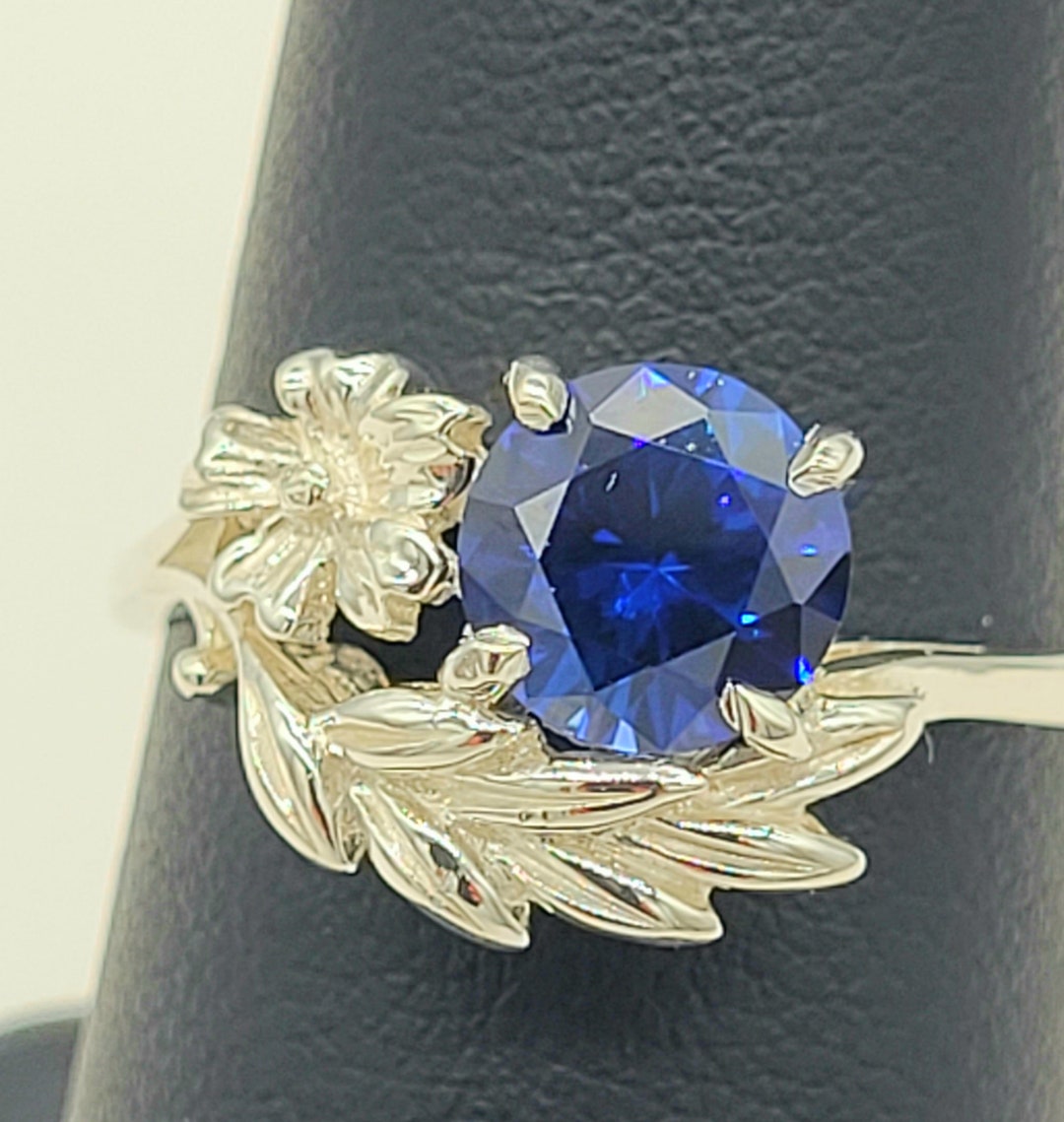 Blue Sapphire Engagement Ring, Flower Ring, Birth Stone Ring, Floral ...