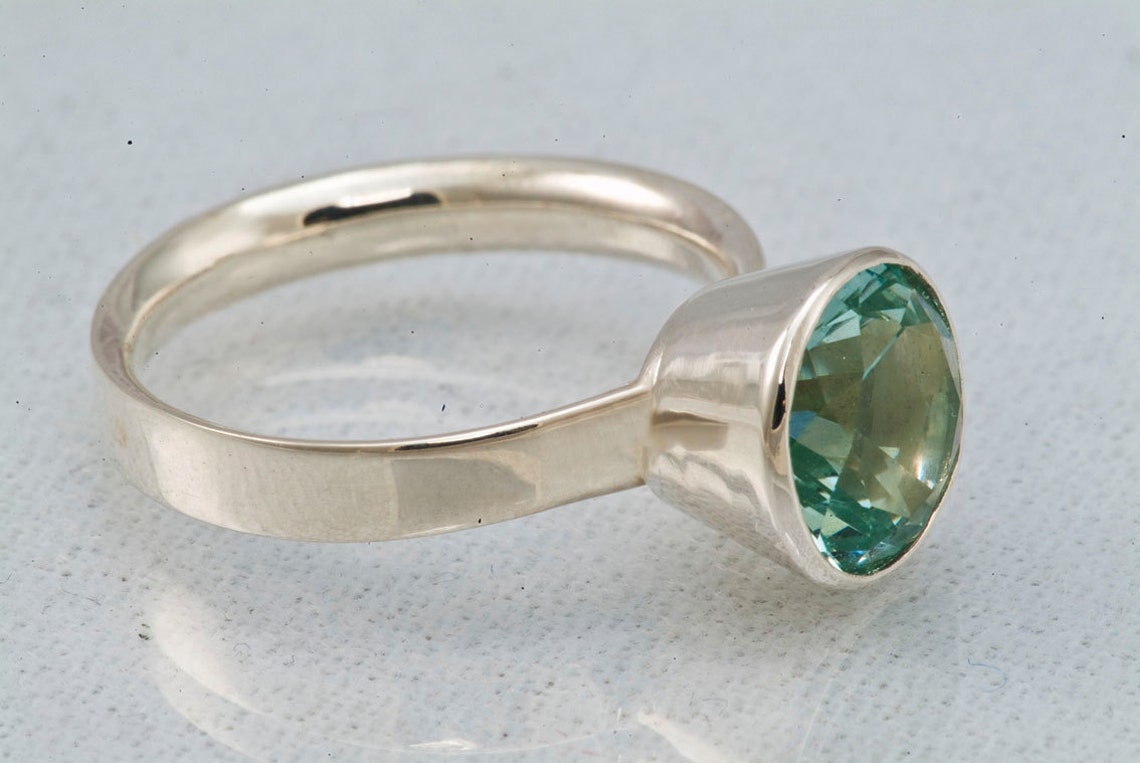 Prasiolite Green Amethyst Engagement Ring, Argentium Silver Bezel - Etsy