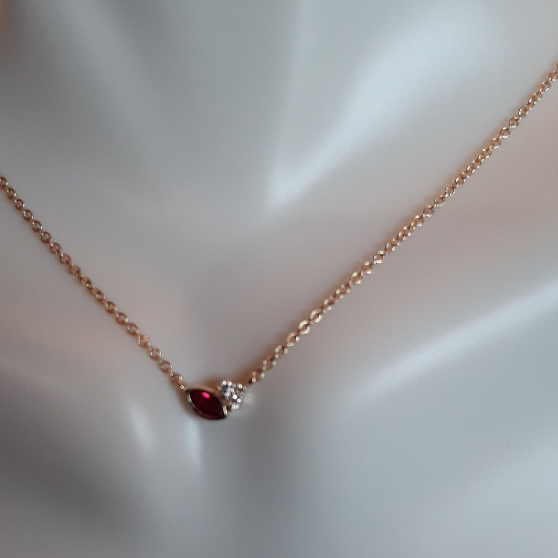 Ruby & Diamond Marquise Shaped Minimalist Necklace Rose Gold - Etsy