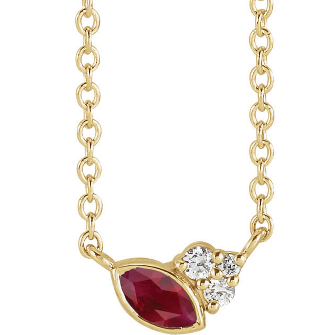 Ruby & Diamond Marquise Shaped Minimalist Necklace Rose Gold - Etsy