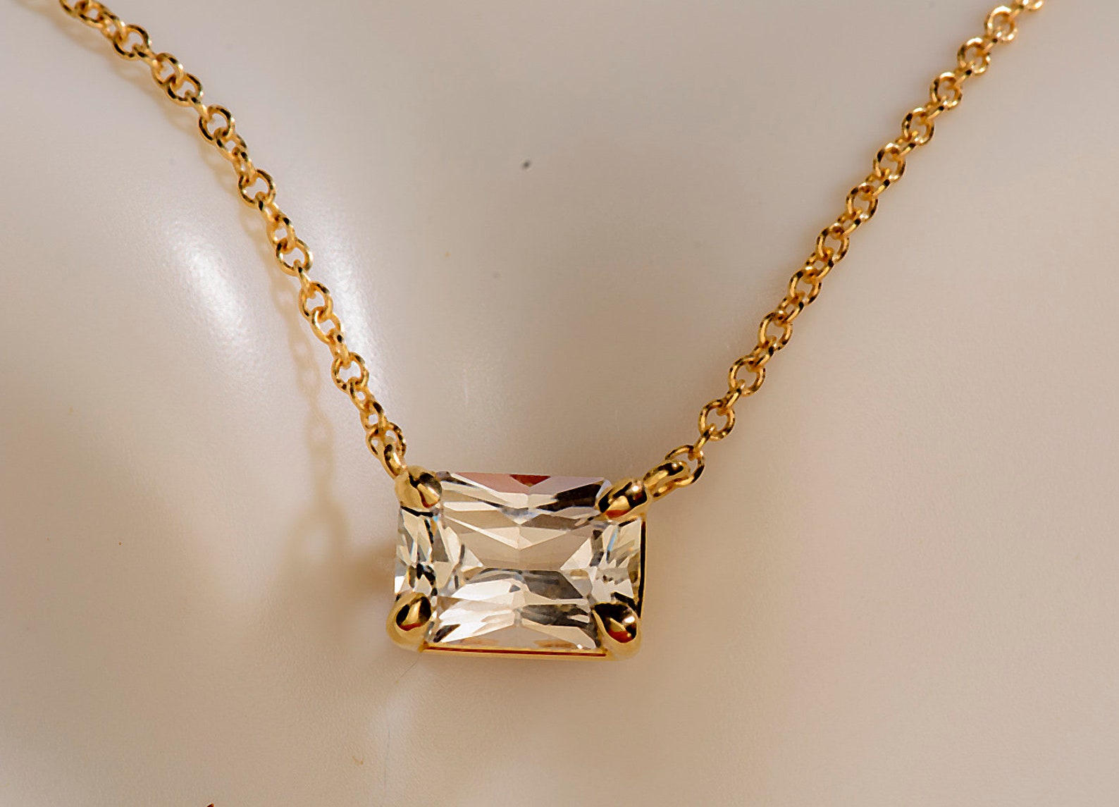 White Sapphire Solitaire Necklace Bridal Necklace Dainty - Etsy