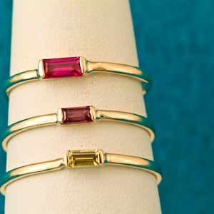 Canary Yellow Sapphire Baguette Stacking Ring, 14k Gold Dainty Ring ...