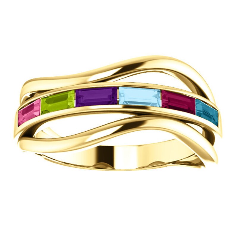 14k Gold Modern Mothers Ring Baguette Stone Family Ring - Etsy