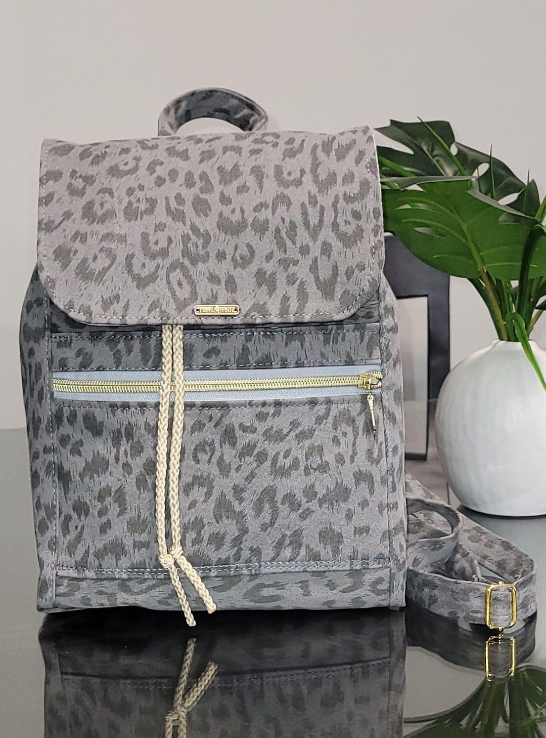 Upcycled Denim Backpack Purse: Cheetah Leopard Print, Drawstring ...