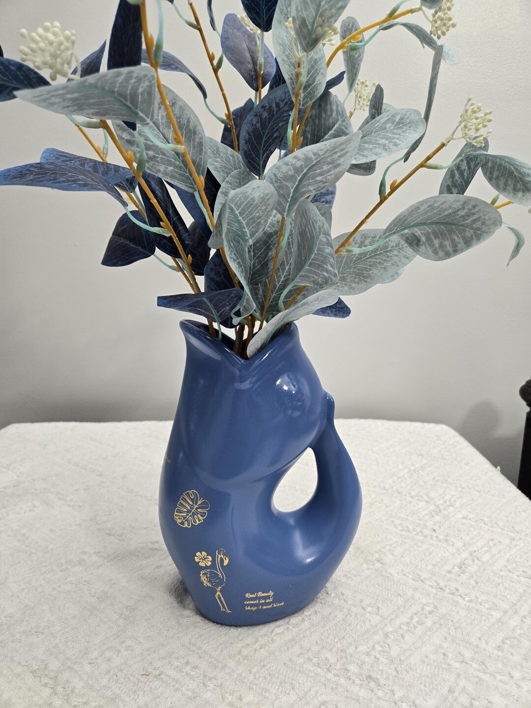Blue Fish Vase With Blue Leaves - Etsy