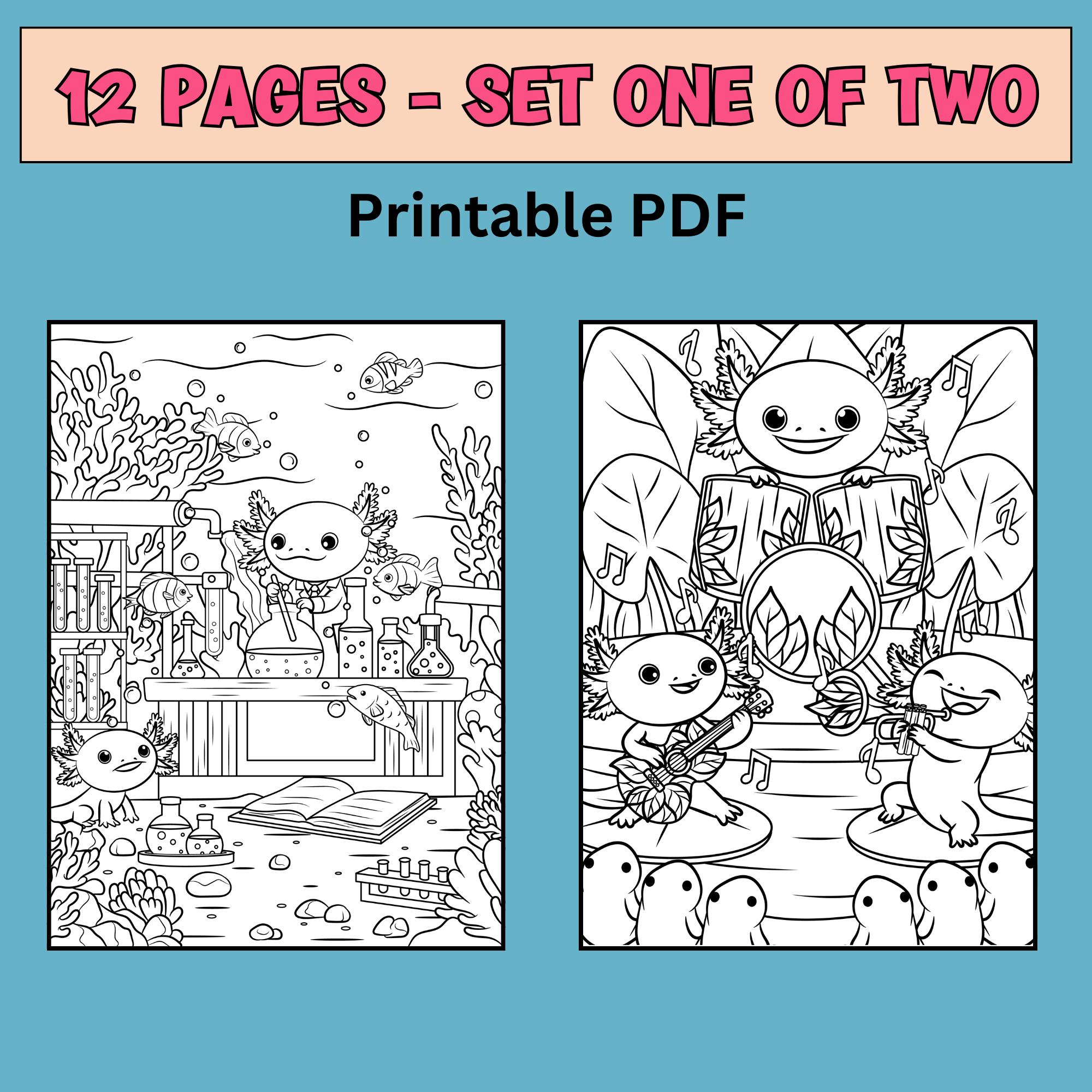 Axolotl Printable Colouring Pages | Set One 12 Pages | Instant Download ...
