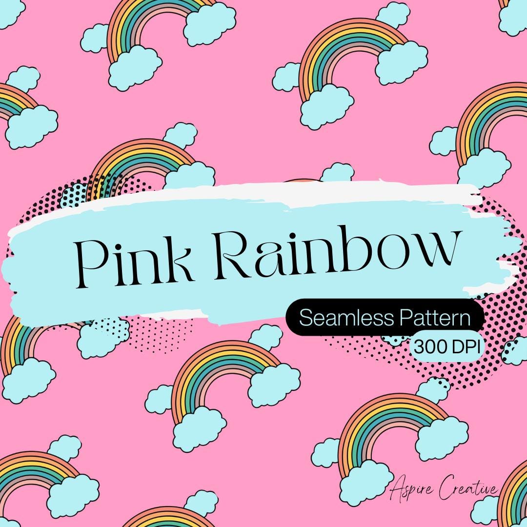Rainbow Design Seamless Pattern Pink Background Instant Download PNG ...