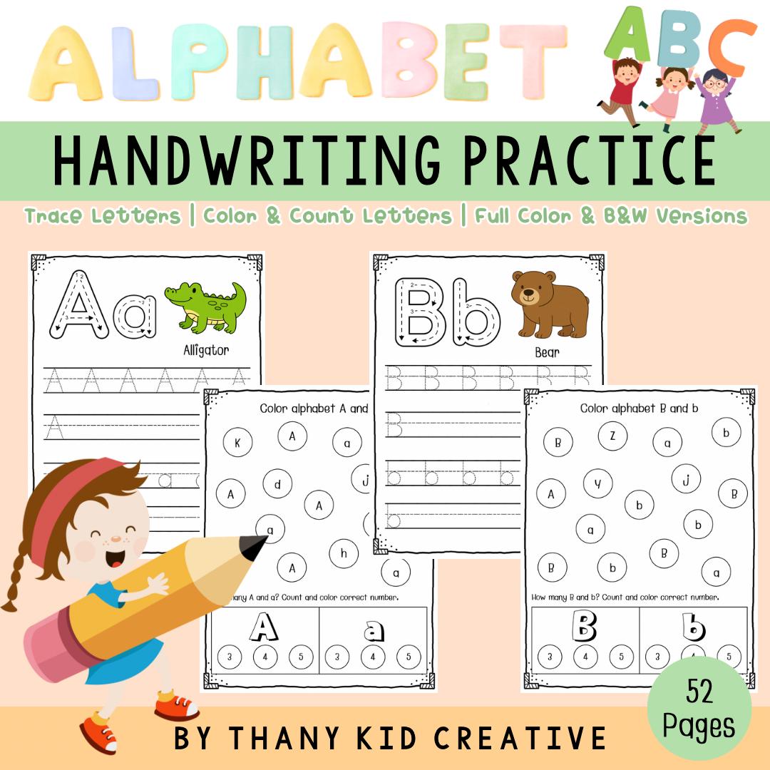 A–Z Animal Alphabet Workbook | Trace, Color, and Count Letters (B/W and ...