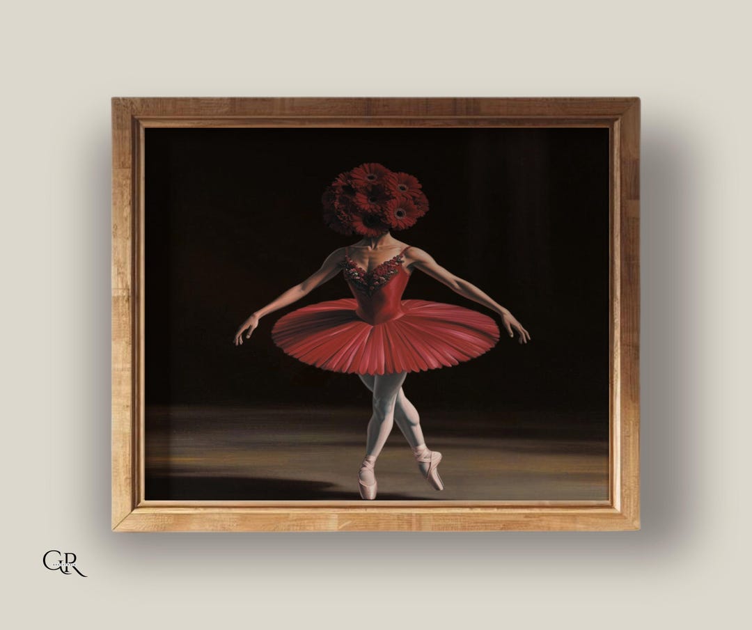 Ballerina Girl Art Wall, Vintage Style Printable, Red and Brown Tones ...