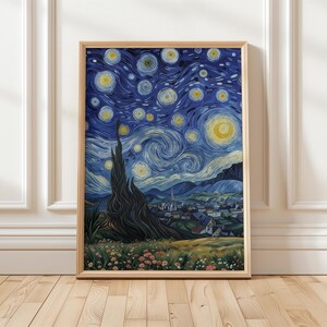 Van Gogh Starry Night Digital Poster – Printable Wall Art With Swirling ...
