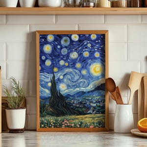 Van Gogh Starry Night Digital Poster – Printable Wall Art With Swirling ...