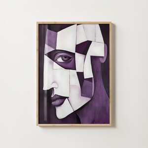 Picasso-inspired Cubist Portrait: Purple Geometric Art (digital ...