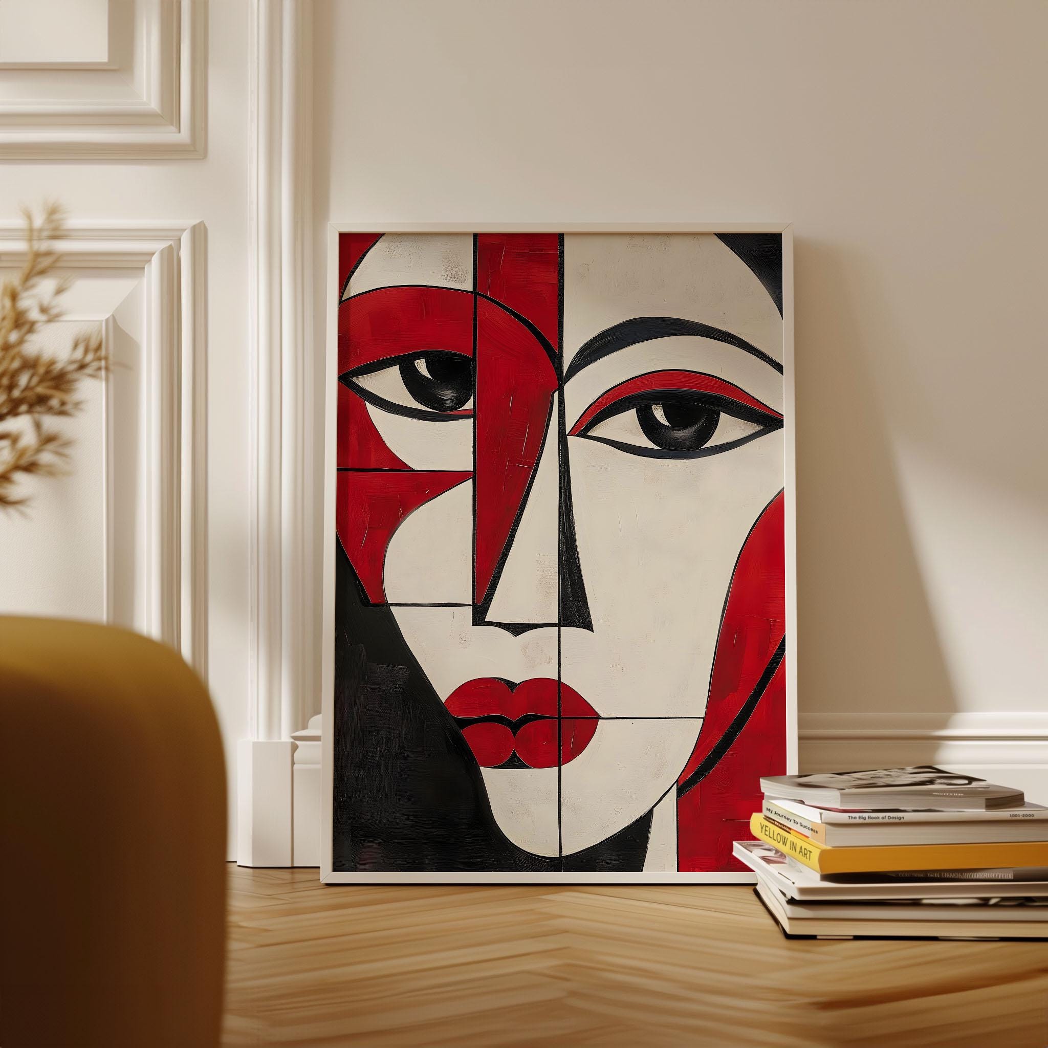 Red Cubist Face Poster: Picasso Inspired Geometric Portrait (digital ...