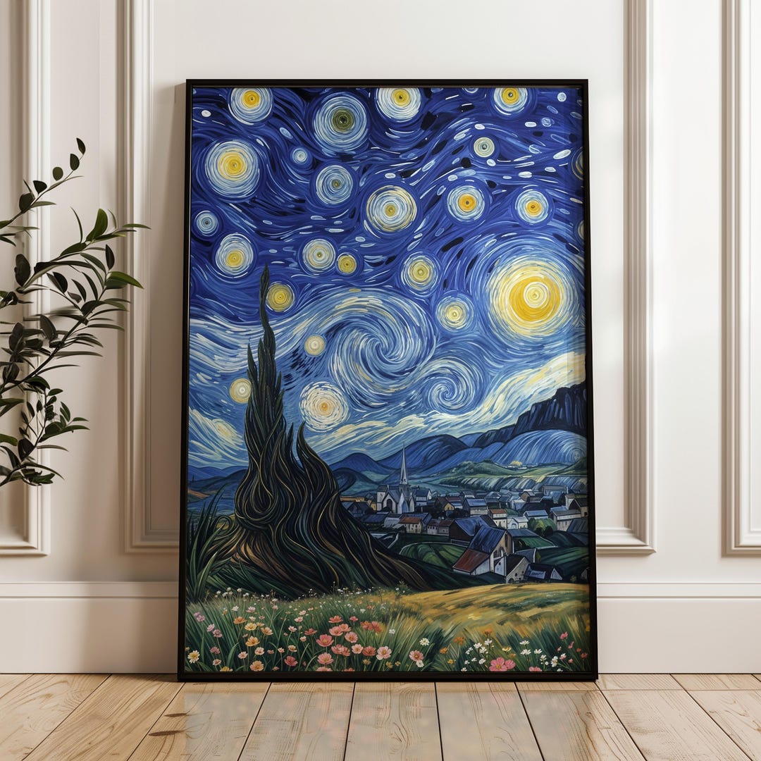 Van Gogh Starry Night Digital Poster – Printable Wall Art With Swirling ...